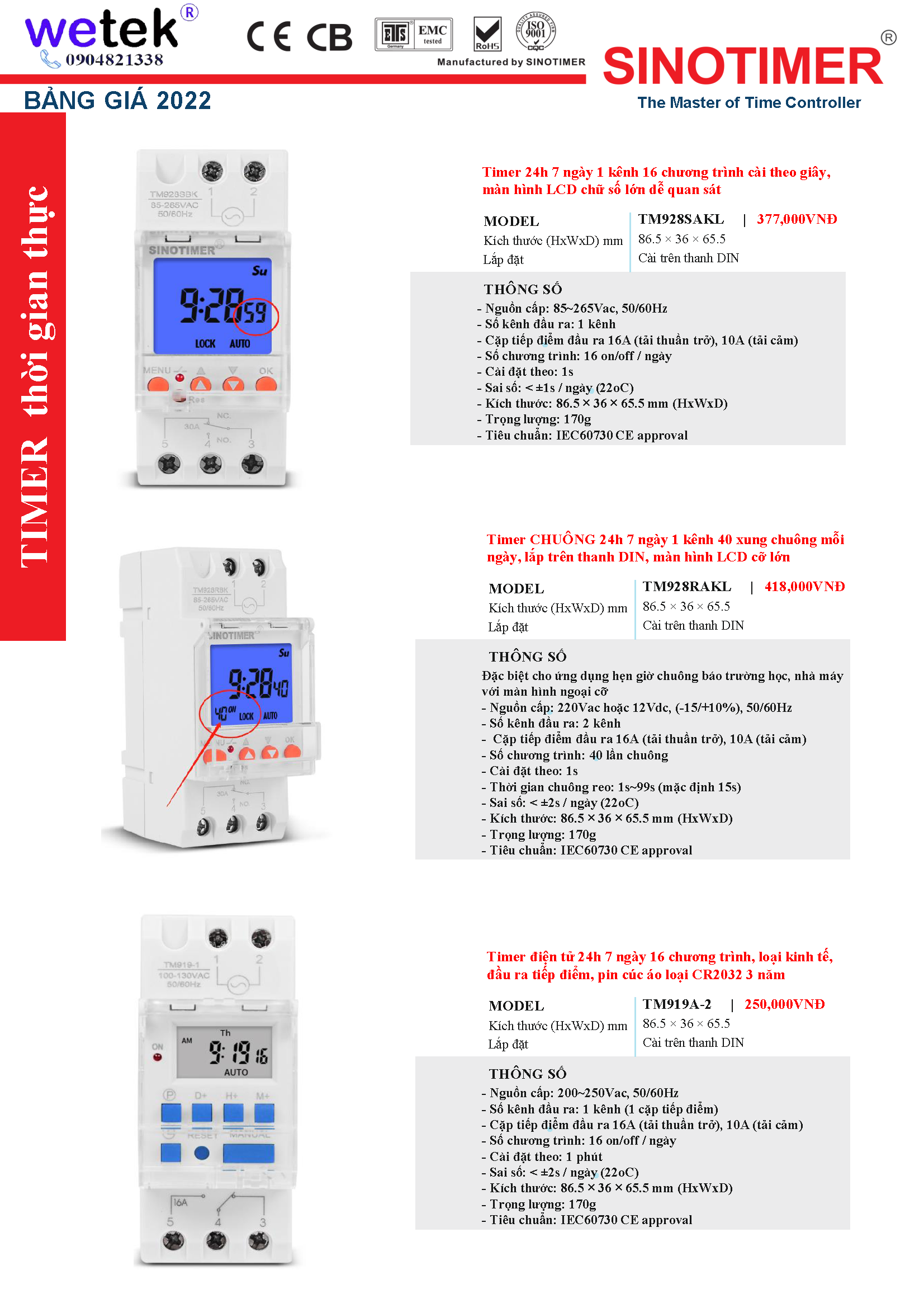 [Timer mã 24] Công tắc timer 24h Sinotimer TM613 3 pha Nguồn:380V Tải ...